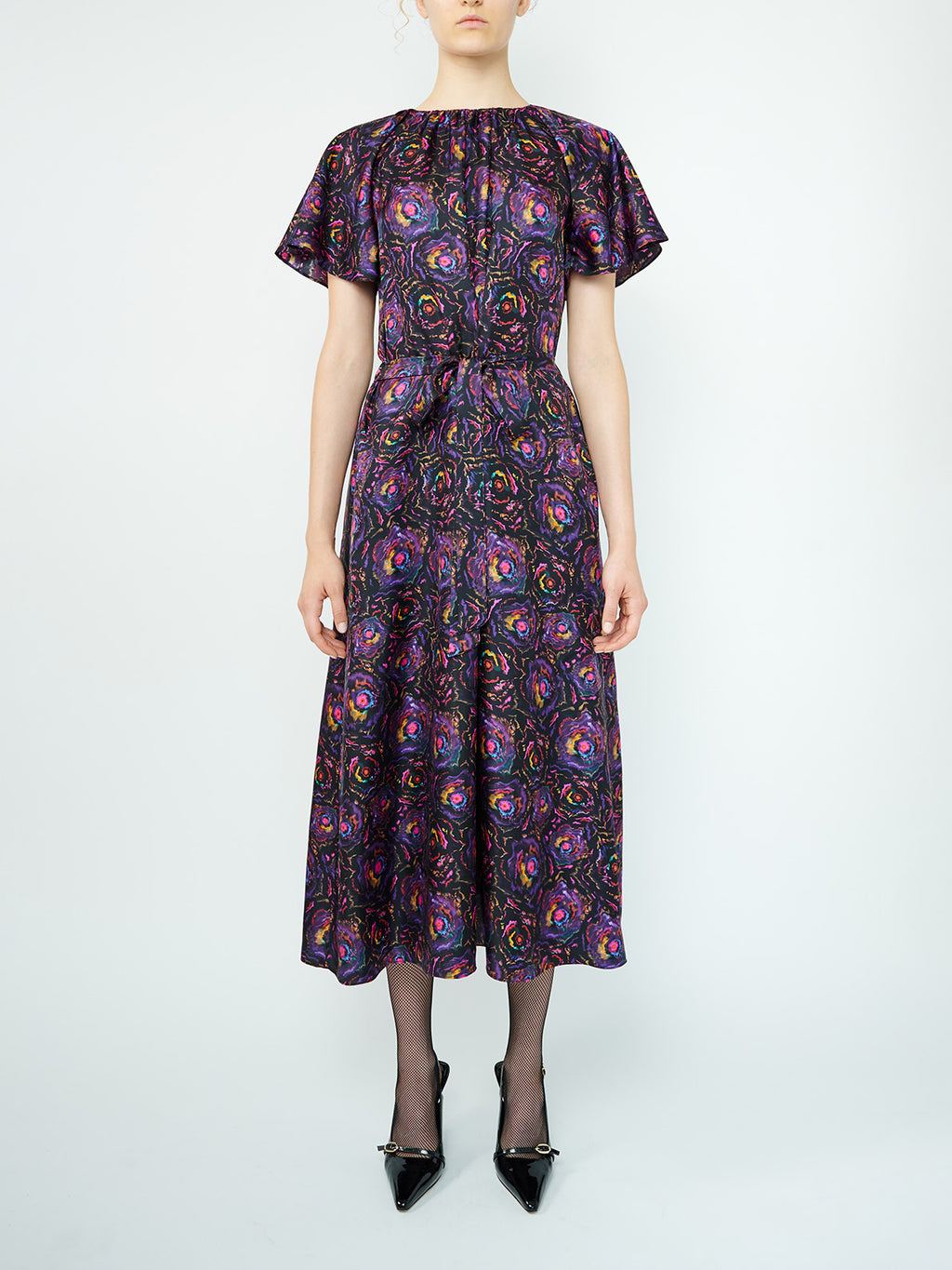 Fluted Sleeve Dress in Anemone Supernova Silk – Jonathan Cohen